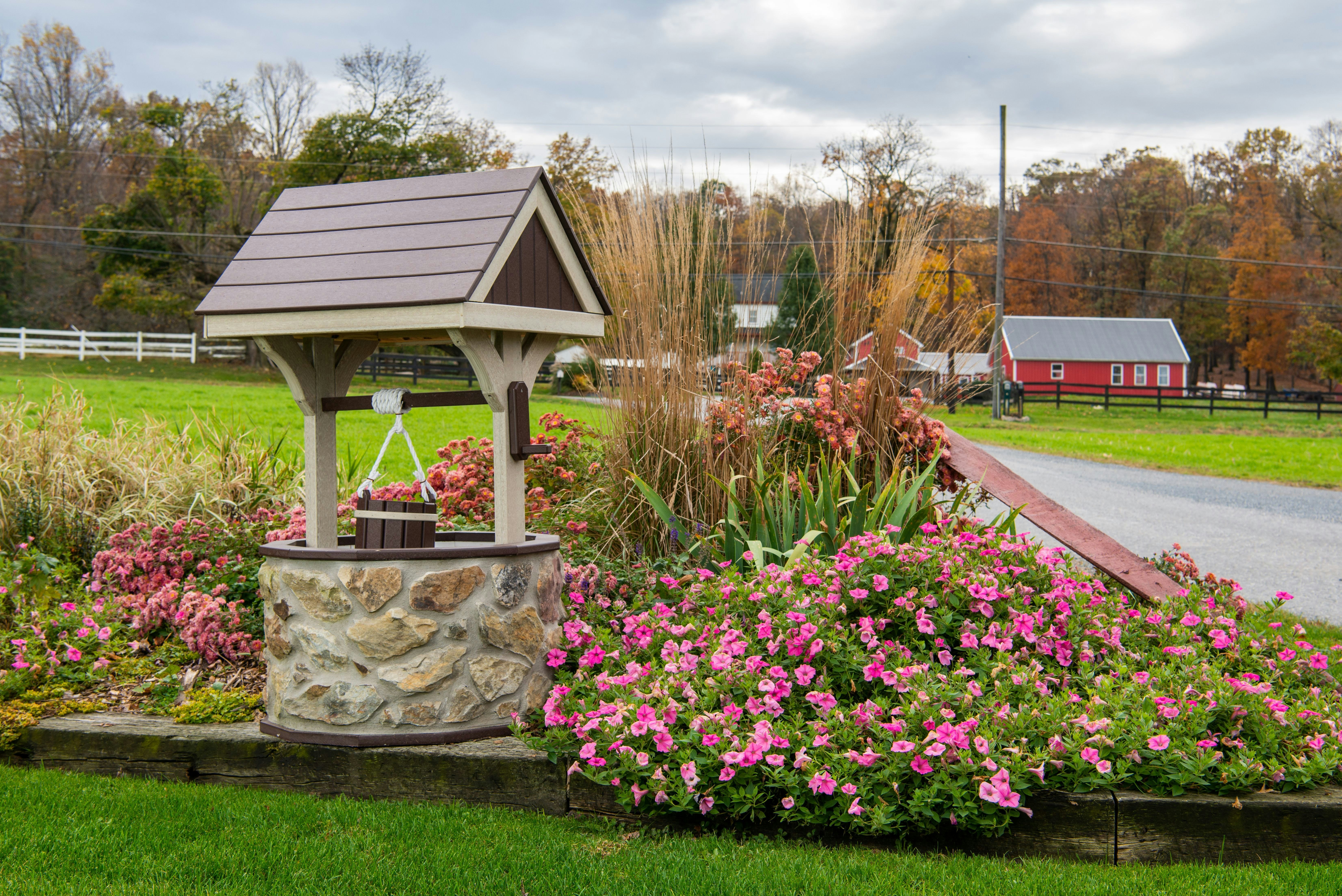 Jumbo Stone Wishing Well with Poly Roof - Handmade Garden Décor