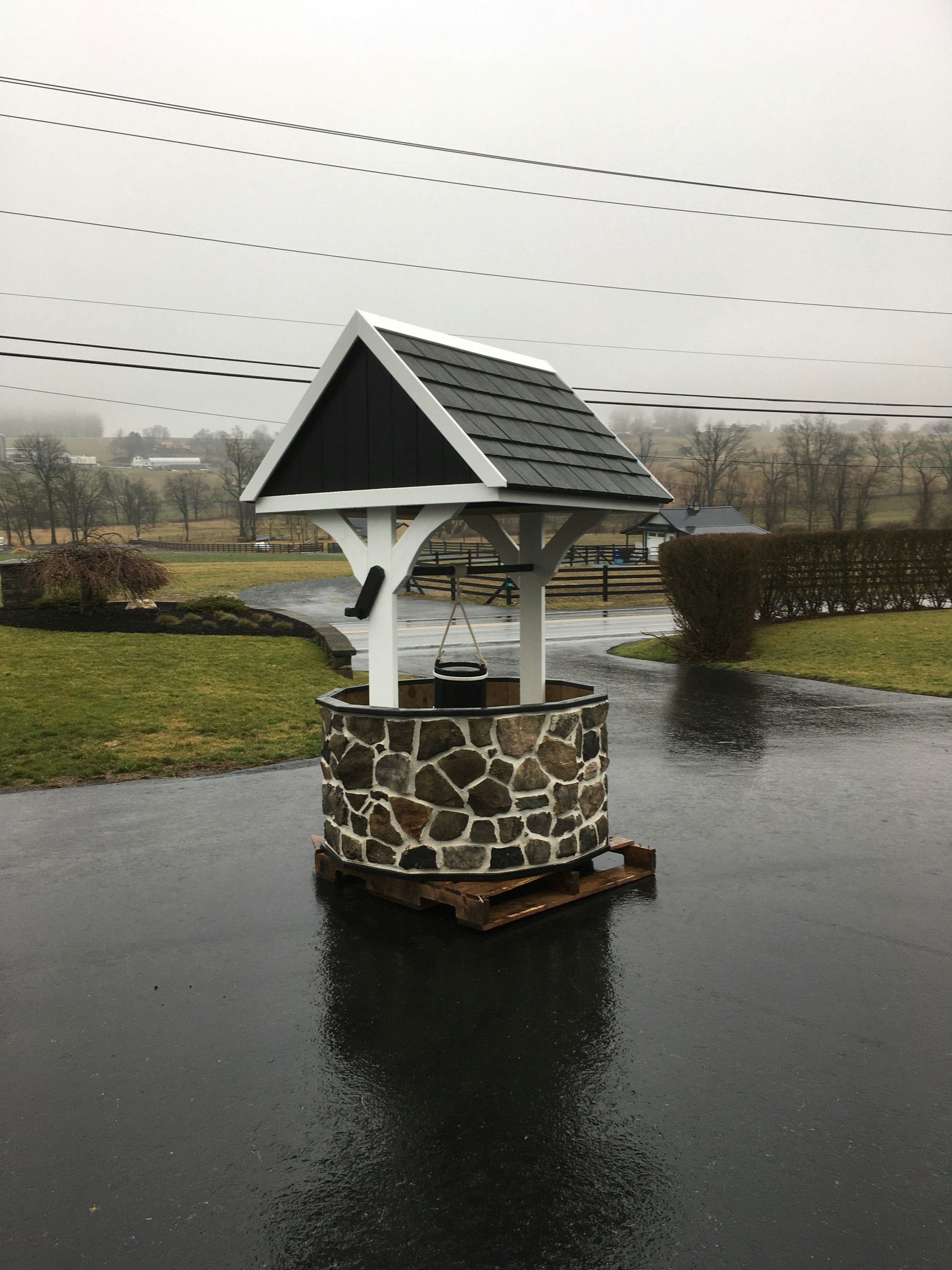 Jumbo Stone Wishing Well with Poly Roof - Handmade Garden Décor