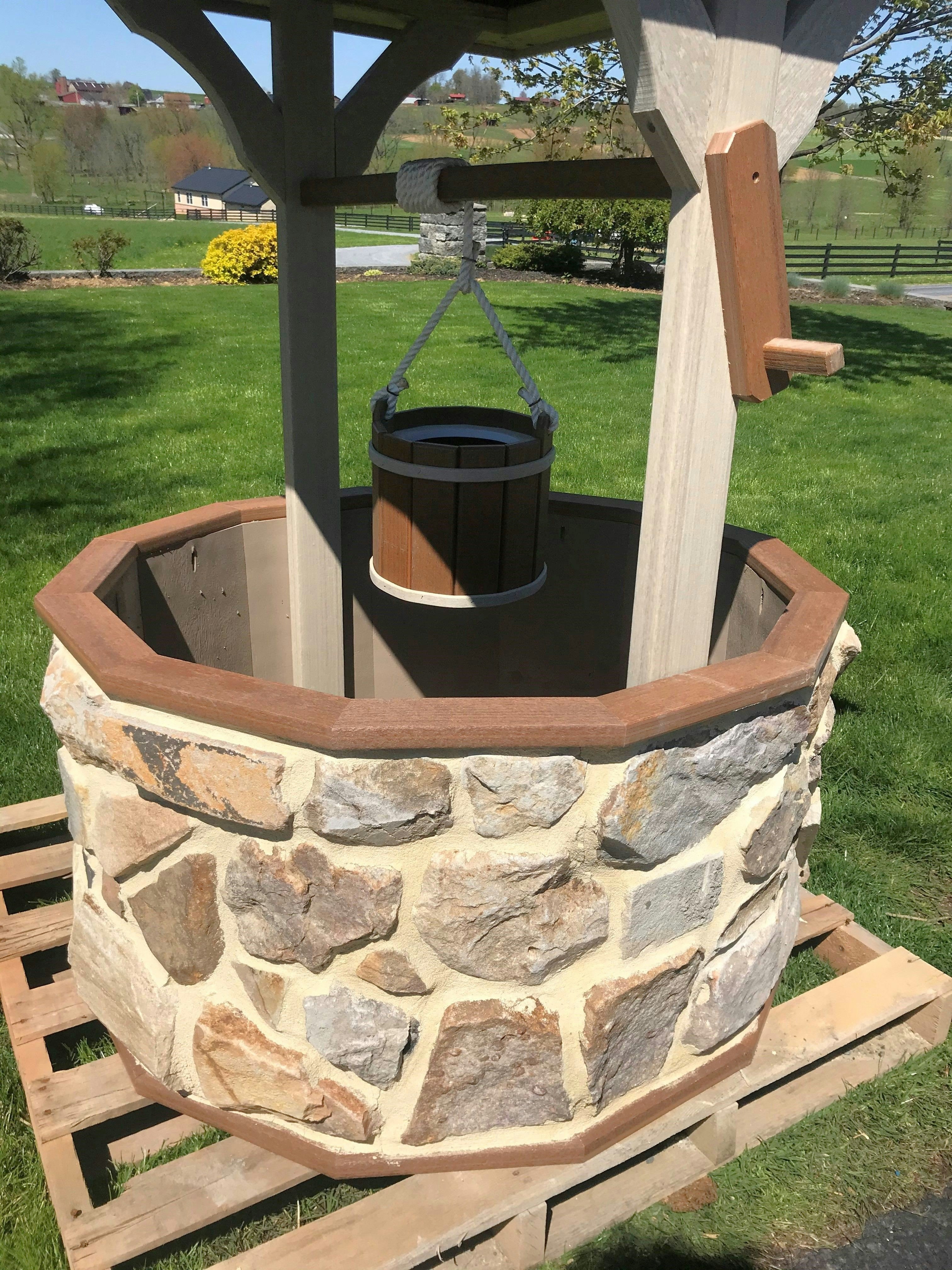 Jumbo Stone Wishing Well with Poly Roof - Handmade Garden Décor