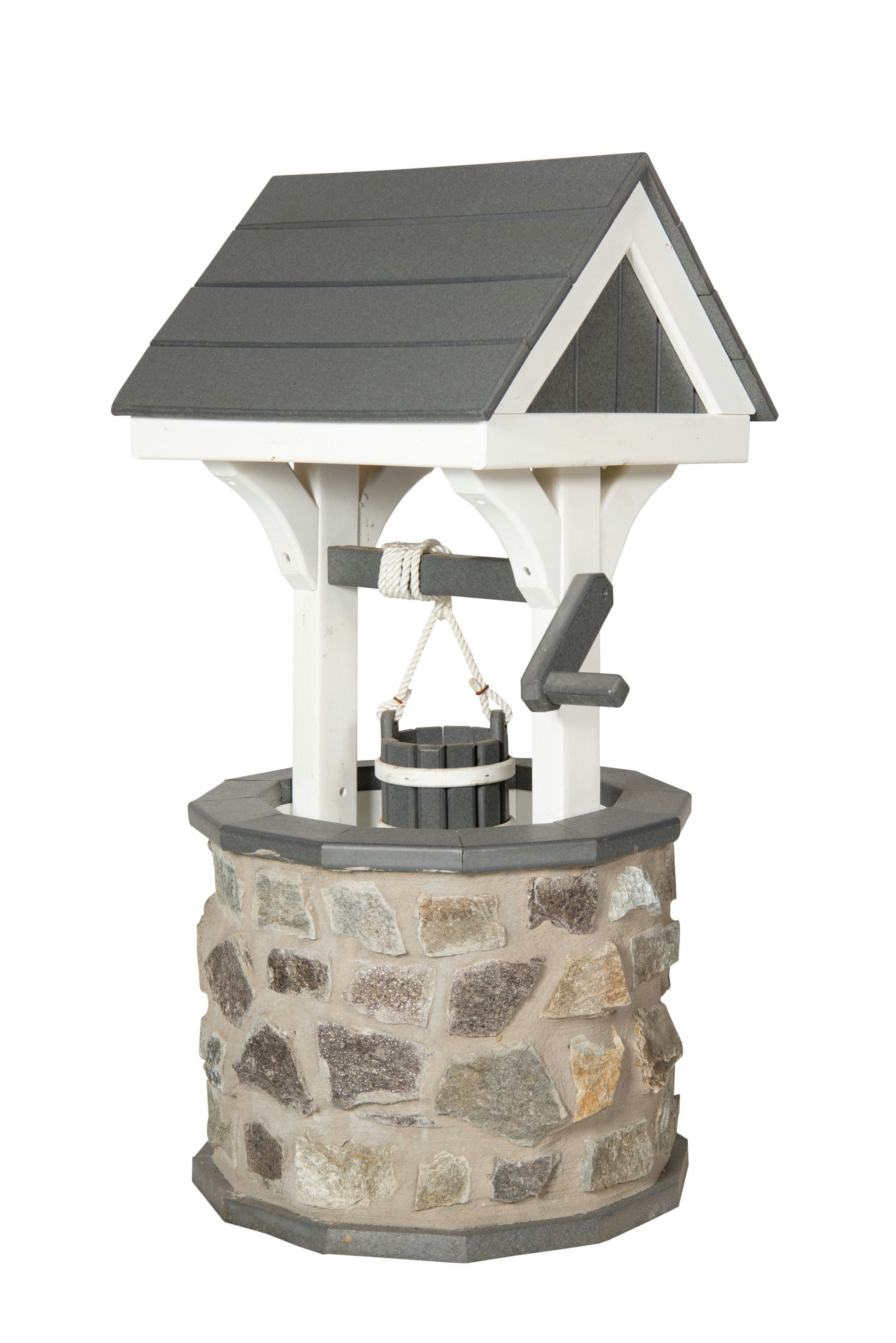 Jumbo Stone Wishing Well with Poly Roof - Handmade Garden Décor