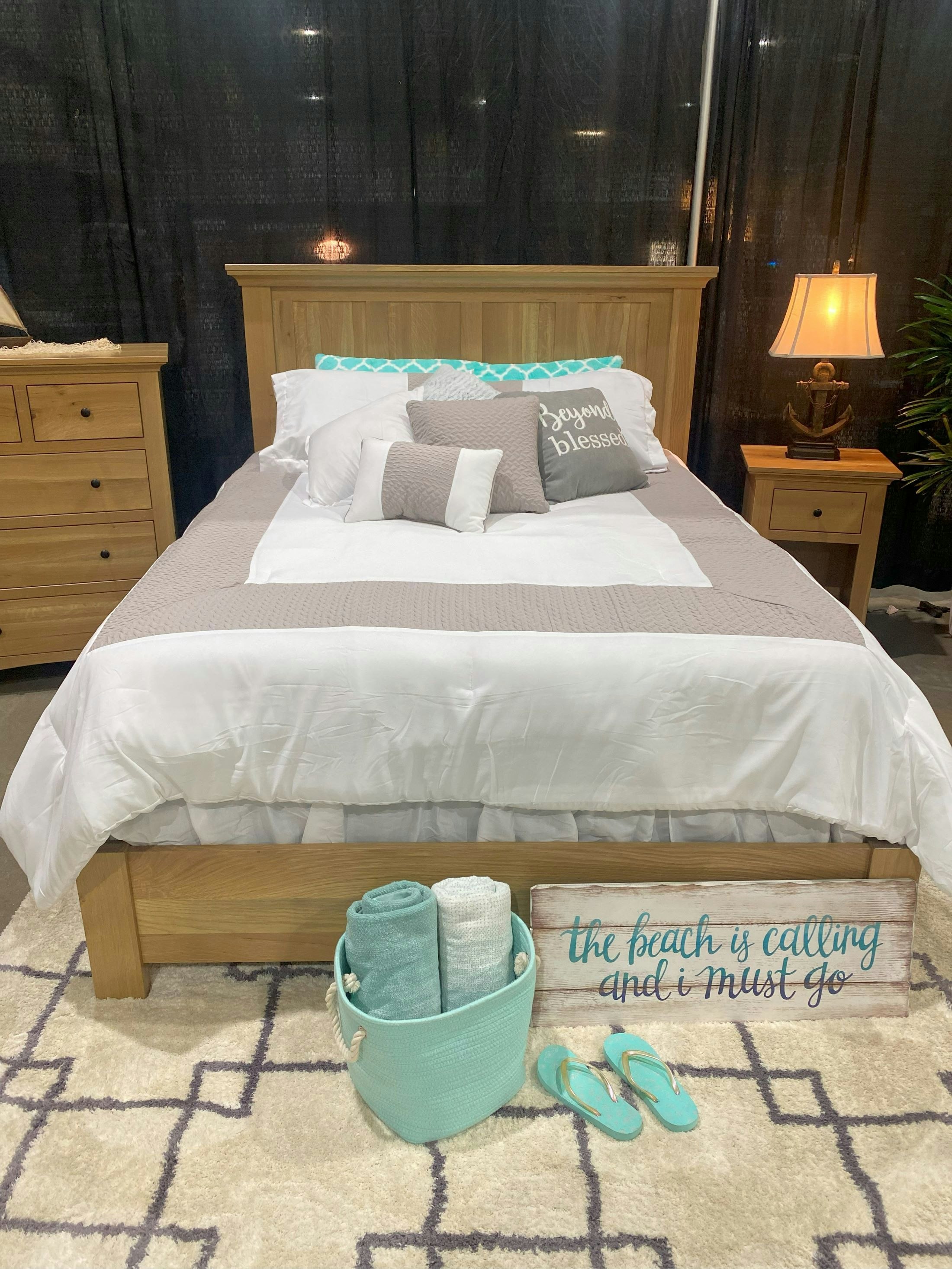 White Oak Bed Frame with Panel Headboard - Quick Ship from