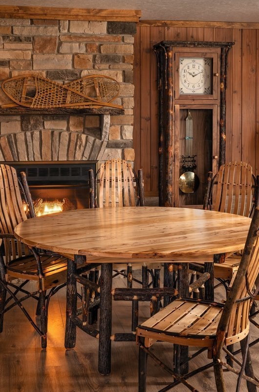 Rustic Hickory Round Dining Table | Amish Made Rustic Hickory