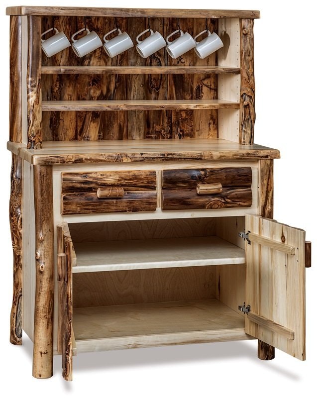 Unique Rustic Log Coffee Bar Cabinet | Amish Handcrafted Storage