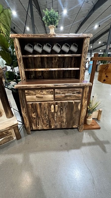 Unique Rustic Log Coffee Bar Cabinet | Amish Handcrafted Storage