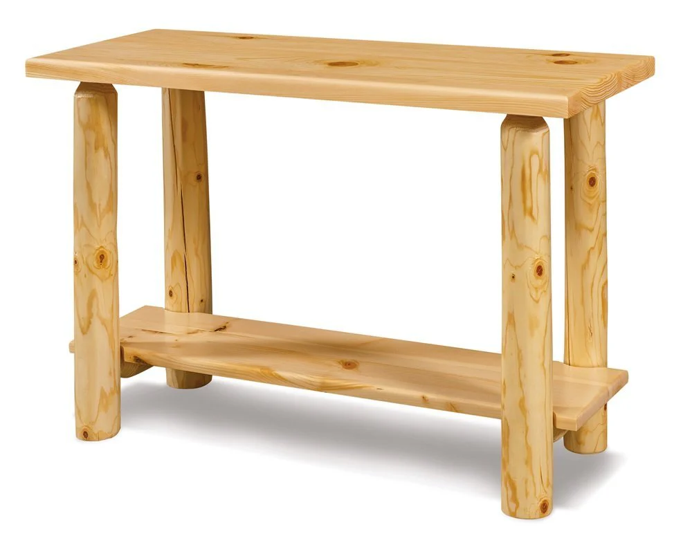 Rustic Pine Log Sofa Table with Shelf | Amish Rustic Log Furniture
