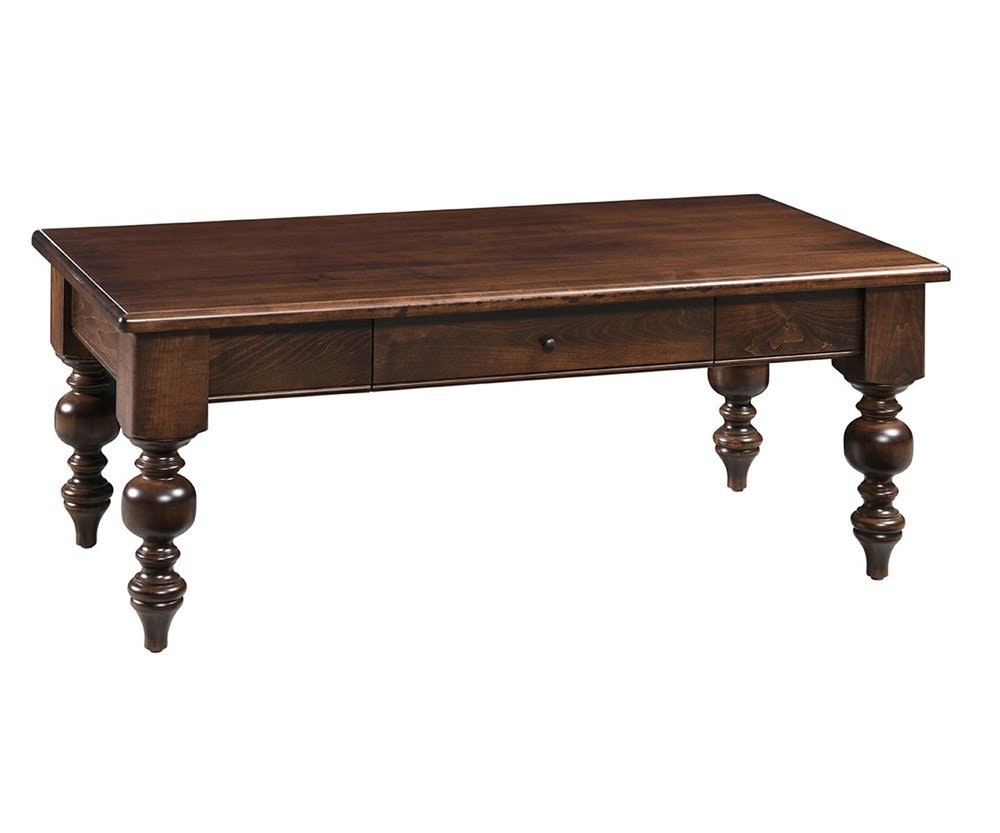 Amish Handcrafted Turned Leg Coffee Table - Solid Hardwood
