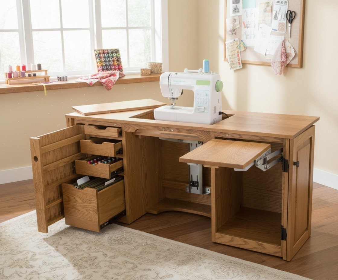 Handcrafted Amish Sewing Cabinet with Removable Top – USA Made